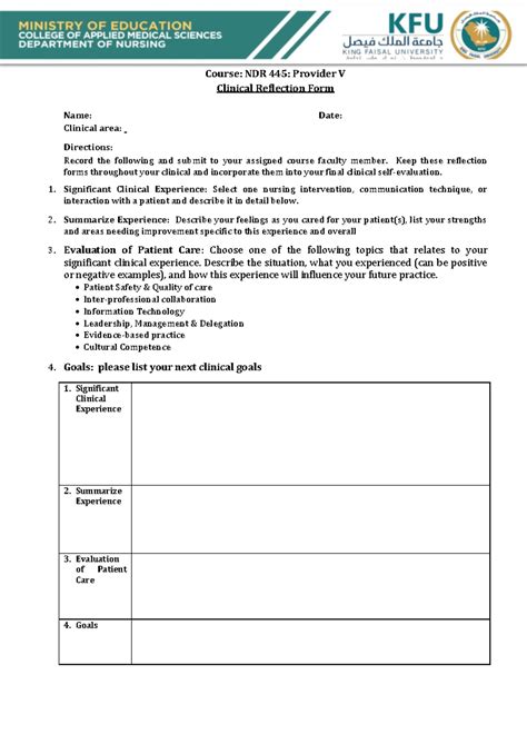 2 Clinical Reflection Form Course Ndr 445 Provider V Clinical