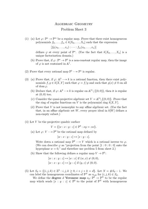 Problem Sheet Algebraic Geometry Problem Sheet a Letφ PnPmbe a regular