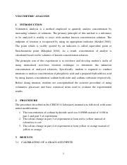 VOLUMETRIC ANALYSIS REPORT Pdf VOLUMETRIC ANALYSIS INTRODUCTION Volumetric Analysis Is A