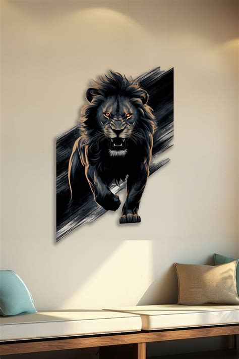 Siyah Aslan Renkli Metal Tablo Steelartdec