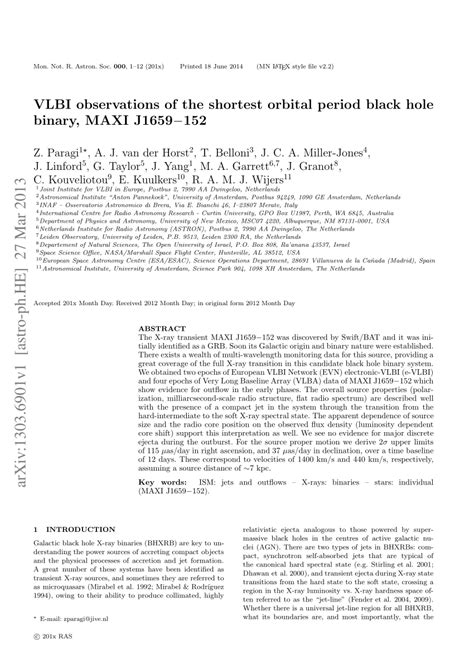 Pdf Vlbi Observations Of The Shortest Orbital Period Black Hole Binary Maxi J1659 152