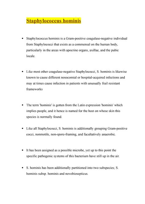 Staphylococcus Hominis Like Most Other Coagulase Negative Staphylococci S Hominis Is