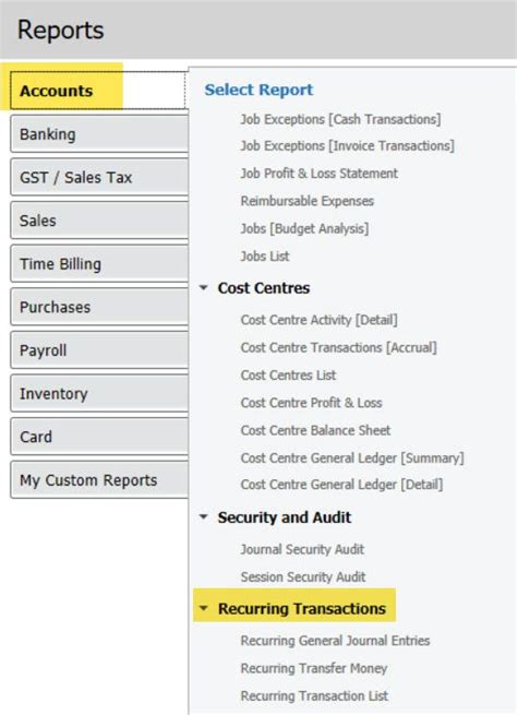recurring transactions details myob community