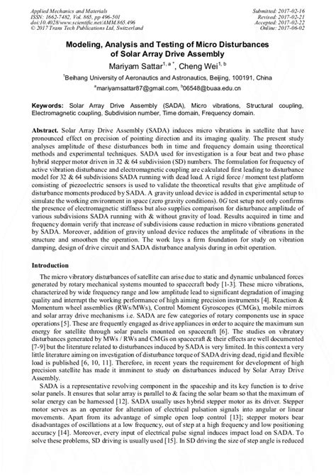 Modeling Analysis And Testing Of Micro Disturbances Of Solar Array Drive Assembly Scientific Net