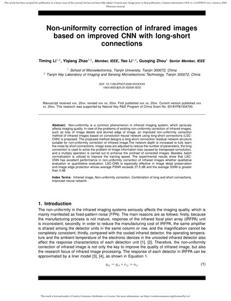 Pdf Non Uniformity Correction Of Infrared Images Based On Improved Cnn With Long Short Connections
