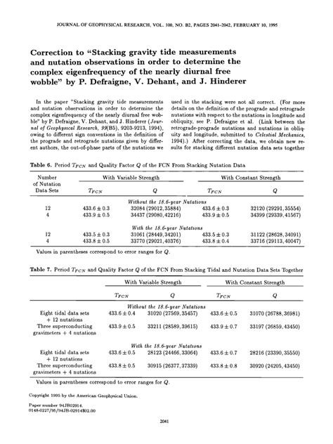Pdf Correction To Stacking Gravity Tide Measurements And Nutation