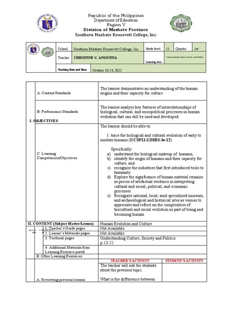 Detailed Lesson Plan Ucsp Week 2 Continuation Pdf