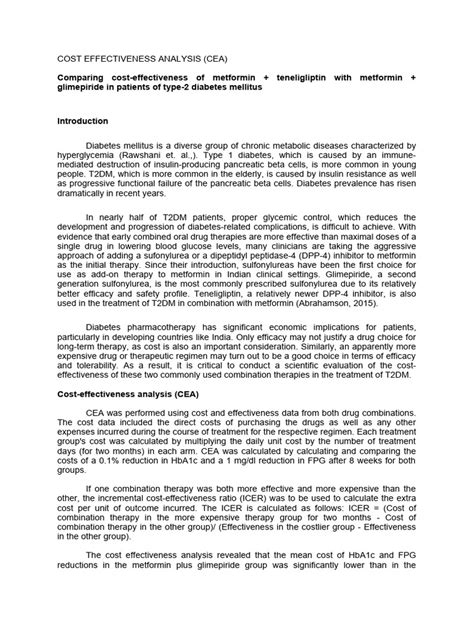 Cost Effectiveness Analysis Pdf Diabetes Drugs