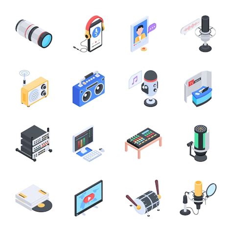 Premium Vector Handy Isometric Icons Depicting Podcast Equipment