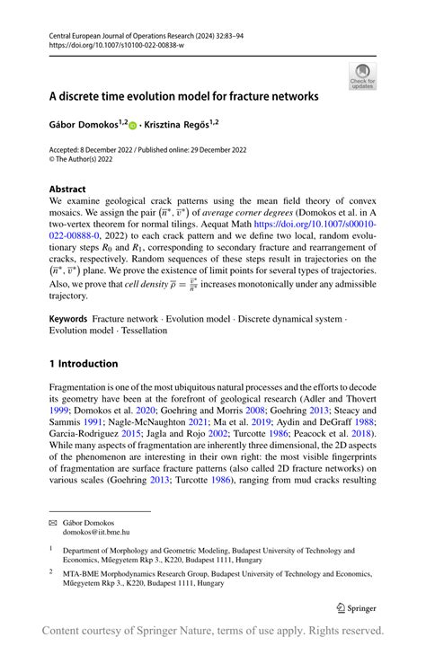 Pdf A Discrete Time Evolution Model For Fracture Networks
