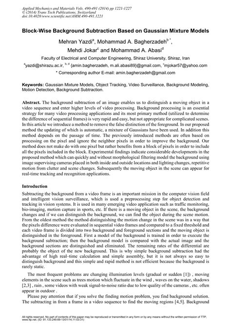 pdf block wise background subtraction based on gaussian mixture models