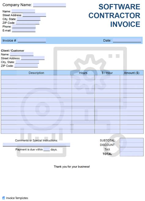 Software Contractor Invoice Template