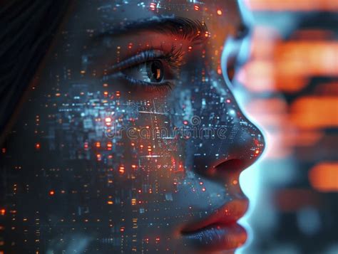 Woman In The Era Of Artificial Intelligence Side View Circuits And