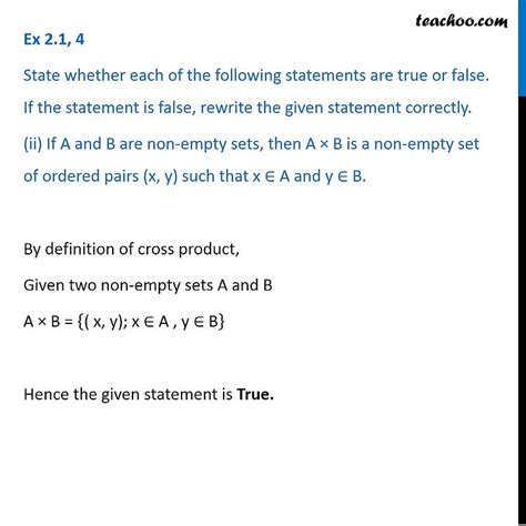 Ex 21 4 True Or False If A And B Are Non Empty Sets Then A × B Ex 21 4 True Or False If A And B Are Non Empty Sets Then A × B
