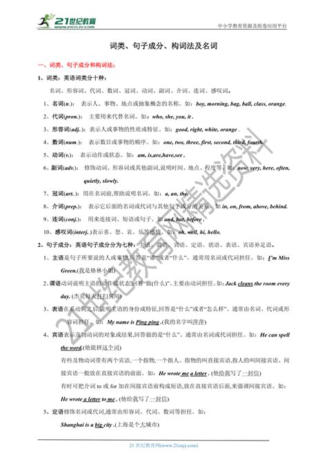 上海初三英语培优讲义 词类、句子成分、构词法及名词 教师版 21世纪教育网