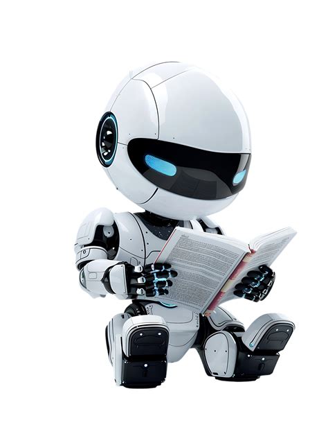 Cute Ai Robot Or Chatbot Reading A Book Isolated 48739826 Png