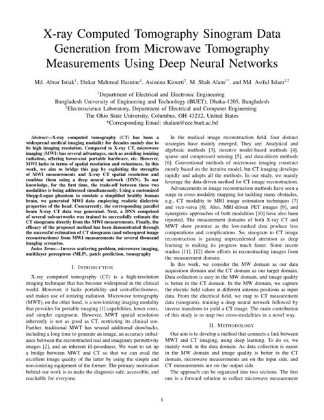 Pdf X Ray Computed Tomography Sinogram Data Generation From Microwave Tomography Measurements