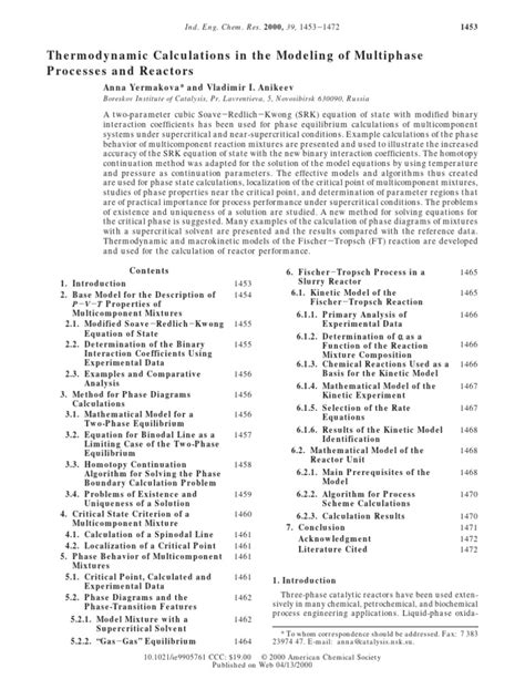 Thermodynamic Calculations In The Modeling Of Multiphase Processes And