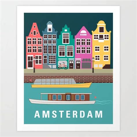 Amsterdam Vintage Travel Poster Art Print By Maja Bogeski Travel