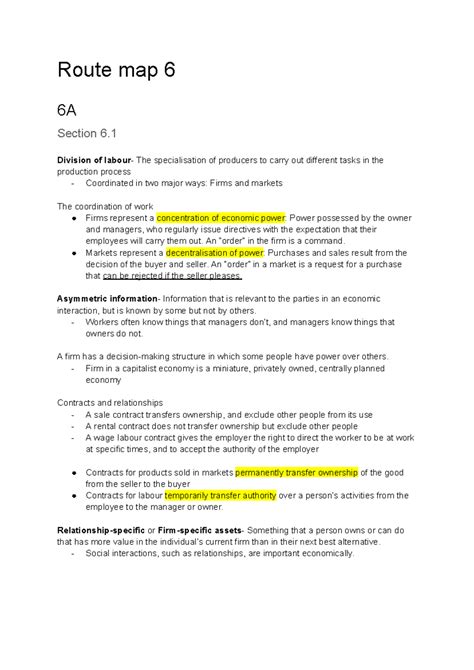 Route Map Reading Notes Route Map A Section Division Of Labour The Specialisation Of
