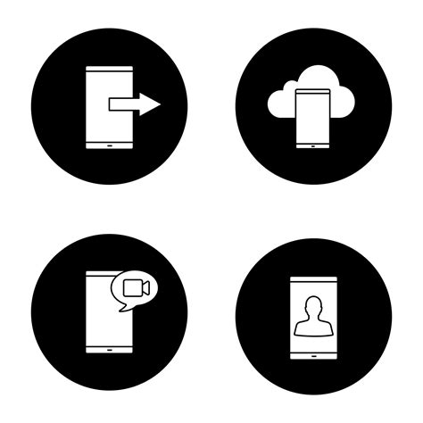 Phone Communication Glyph Icons Set Data Transfer Smartphone Cloud