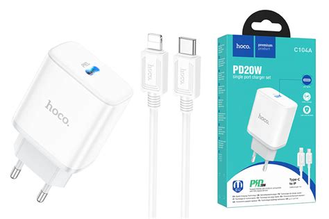 Сетевое зарядное устройство Usb C кабель Lightning Type C Hoco C104a Charger Pd20w белый