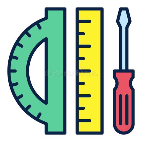 Screwdriver And Protractor With Yellow Ruler Vector Stem Concept Colored Icon Stock Vector