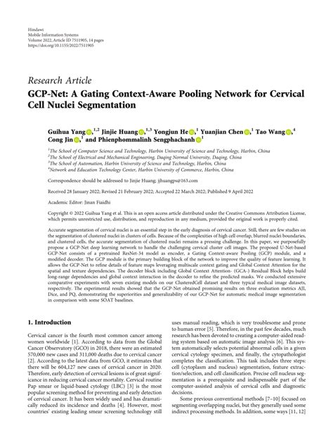 Pdf Gcp Net A Gating Context Aware Pooling Network For Cervical Cell Nuclei Segmentation