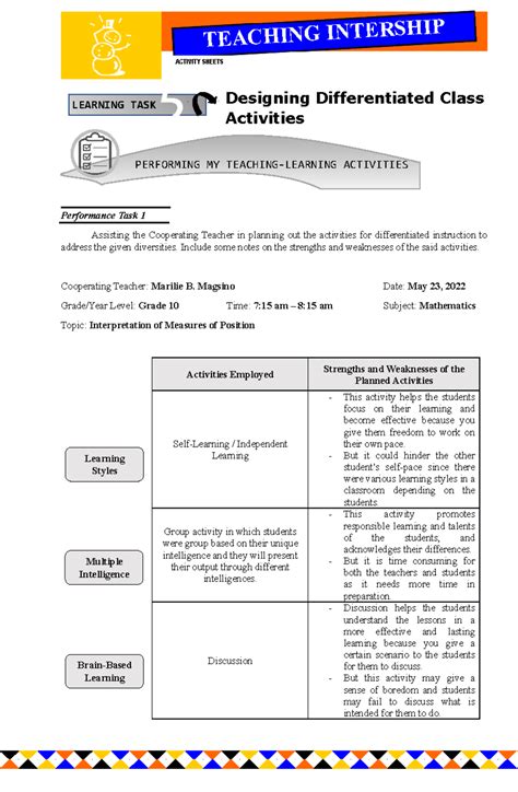 done learning task 05 performance task 1 assisting the cooperating teacher in planning out