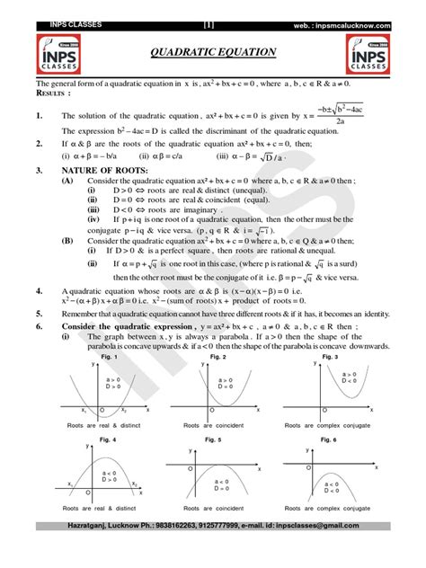 1715363423018 Quadratic Equation Short Notes Download Free Pdf Quadratic Equation