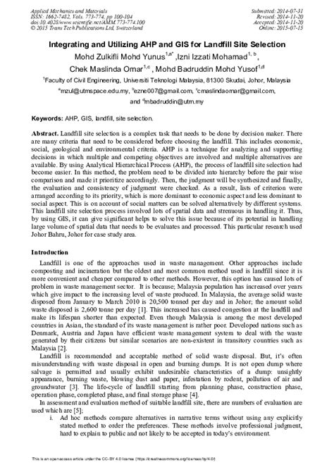 Pdf Integrating And Utilizing Ahp And Gis For Landfill Site Selection