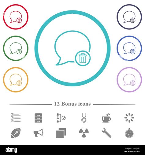 Delete Message Flat Color Icons In Circle Shape Outlines 12 Bonus Icons Included Stock Vector