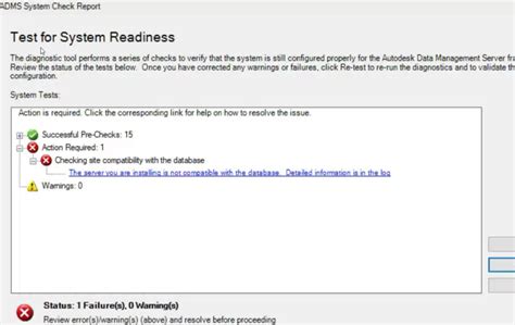 the server you are installing is not compatible with the database