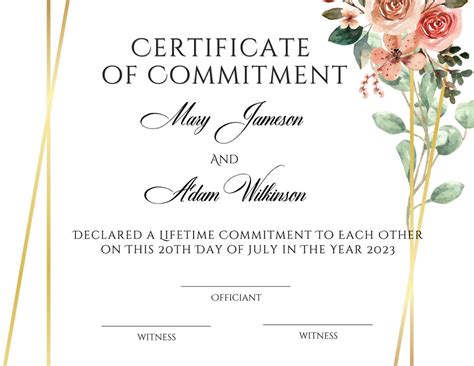 Rose Commitment Ceremony Certificate Etsy