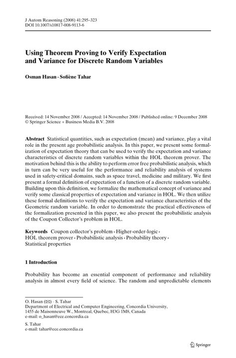 Pdf Using Theorem Proving To Verify Expectation And Variance For