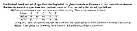 Solved Use The Traditional Method Of Hypothesis Testing To