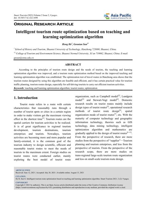 Pdf Intelligent Tourism Route Optimization Based On Teaching And
