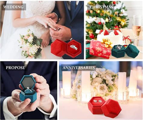 Badu Bg Шестоъгълна кутия за пръстени с подвижен капак за предложение Годежна сватбена церемония