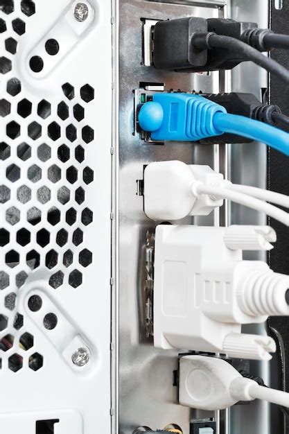 Premium Photo Cable And Connectors On Back Of Computer