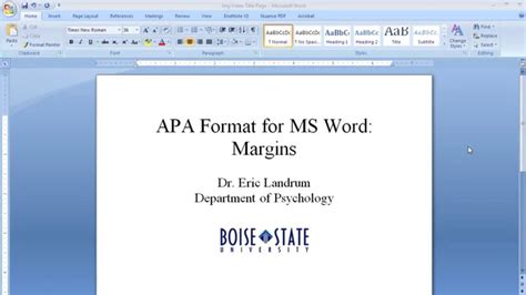 Apa Format For Microsoft Word Margins Youtube
