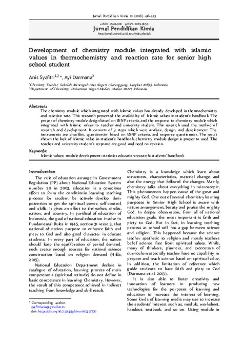 Pdf Development Of Chemistry Module Integrated With Islamic Values In