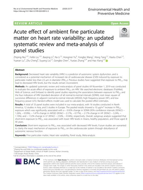 Pdf Acute Effect Of Ambient Fine Particulate Matter On Heart Rate Variability An Updated