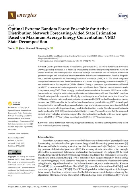 Pdf Optimal Extreme Random Forest Ensemble For Active Distribution Network Forecasting Aided