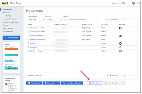 delete users goto connect support