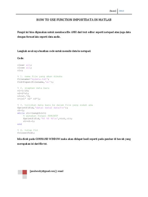 Pdf How To Use Function Importdata In Matlab Dokumentips