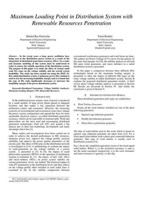 Pdf Maximum Loading Point In Distribution System With Renewable