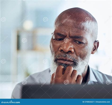 Business Confused And Black Man Thinking Stress And Deadline For Project Information