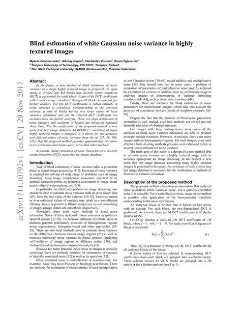 Pdf Blind Estimation Of White Gaussian Noise Variance In Highly Textured Images