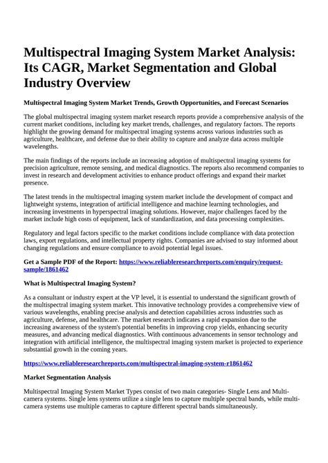 Reportprime Multispectral Imaging System Market Analysis Its Cagr Market Segmentation And