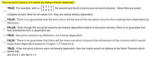Solved A B The Non Pivot Columns Of A Matrix Are Always